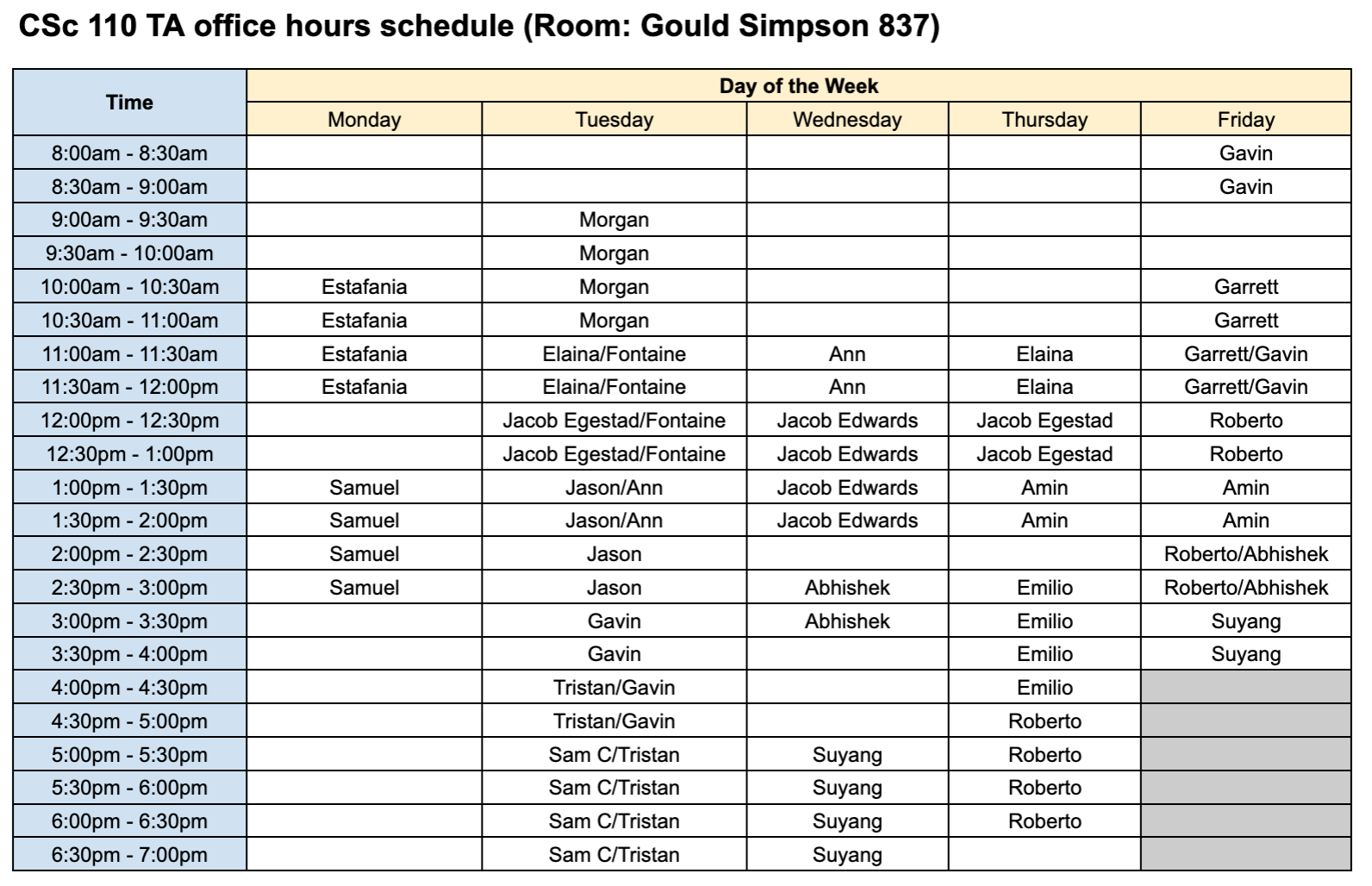 Student Hours Benjamin Dicken